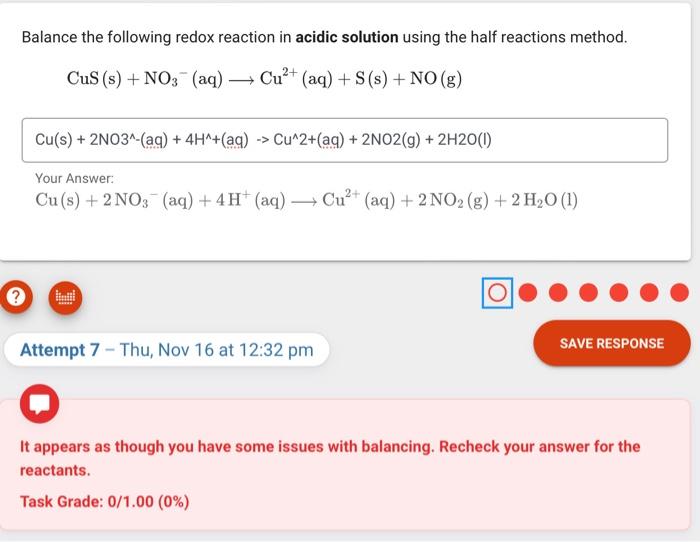 Solved Balance the following redox reaction in acidic | Chegg.com