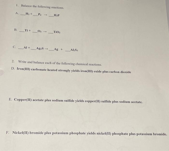 1. Balance the following reactions. B. _Ti+ O2→TiO2 | Chegg.com