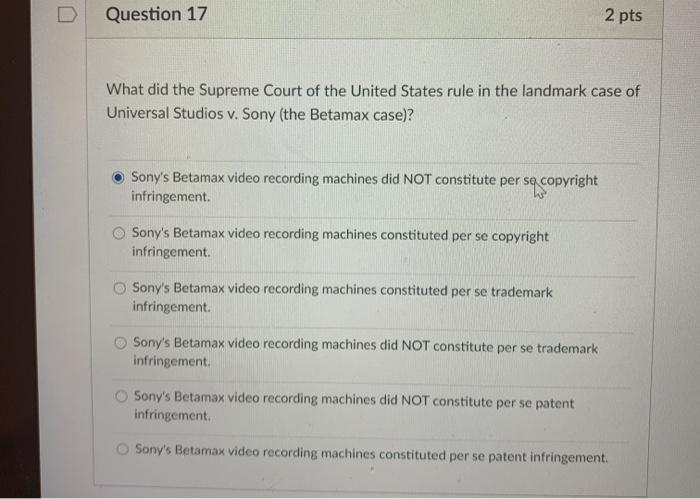 Solved Question 17 2 pts What did the Supreme Court of the | Chegg.com