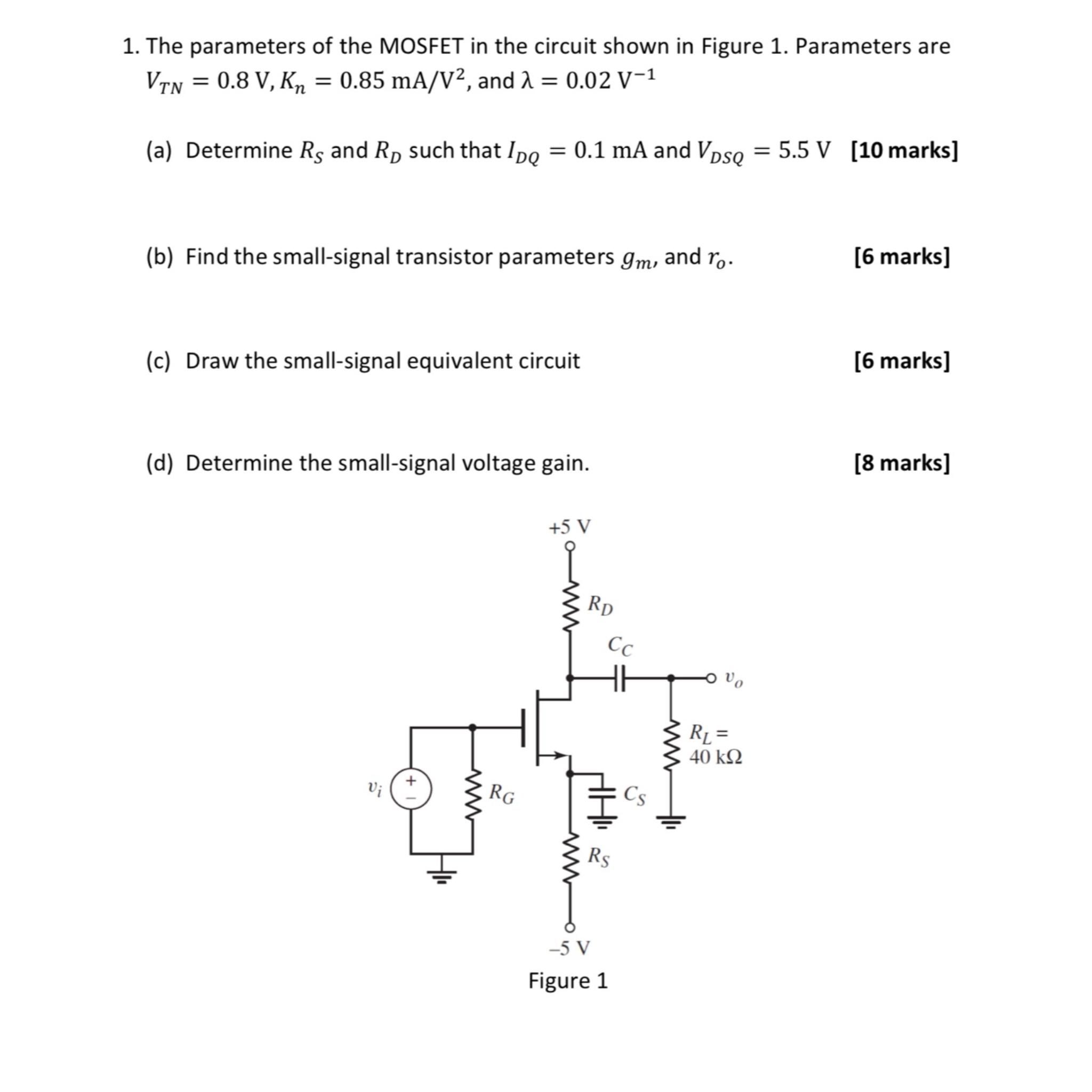 Solved The parameters of the MOSFET in the circuit shown in | Chegg.com