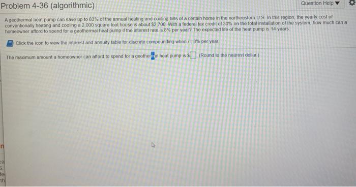 Solved Problem 4-36 (algorithmic) Question Help A geothermal | Chegg.com