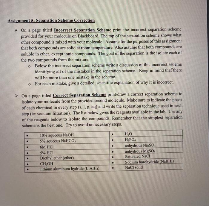 Solved Assignment 5: Separation Scheme Correction On a page | Chegg.com