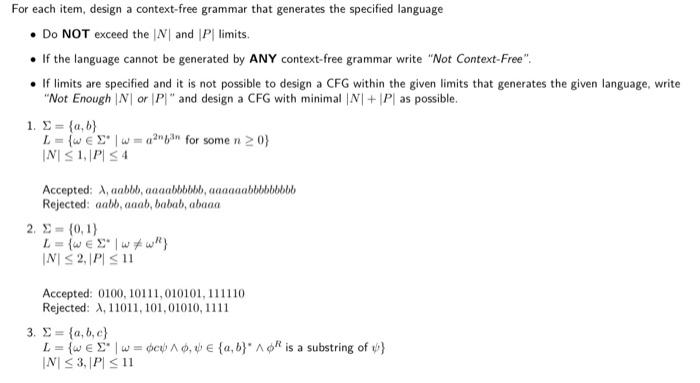 Solved For each item, design a context-free grammar that | Chegg.com