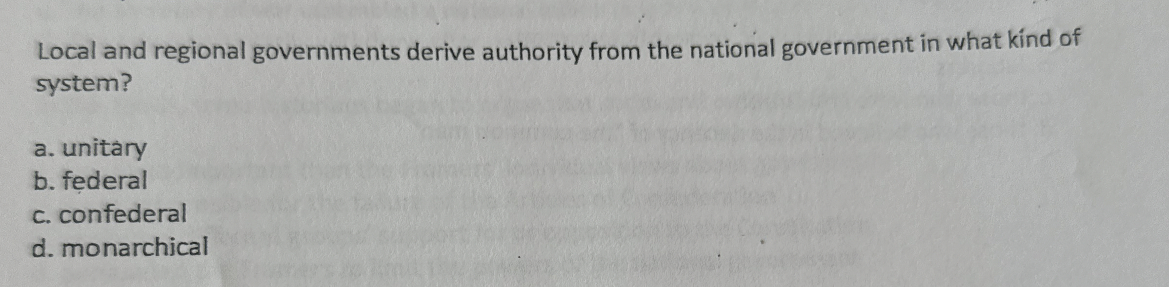 Solved Local and regional governments derive authority from | Chegg.com