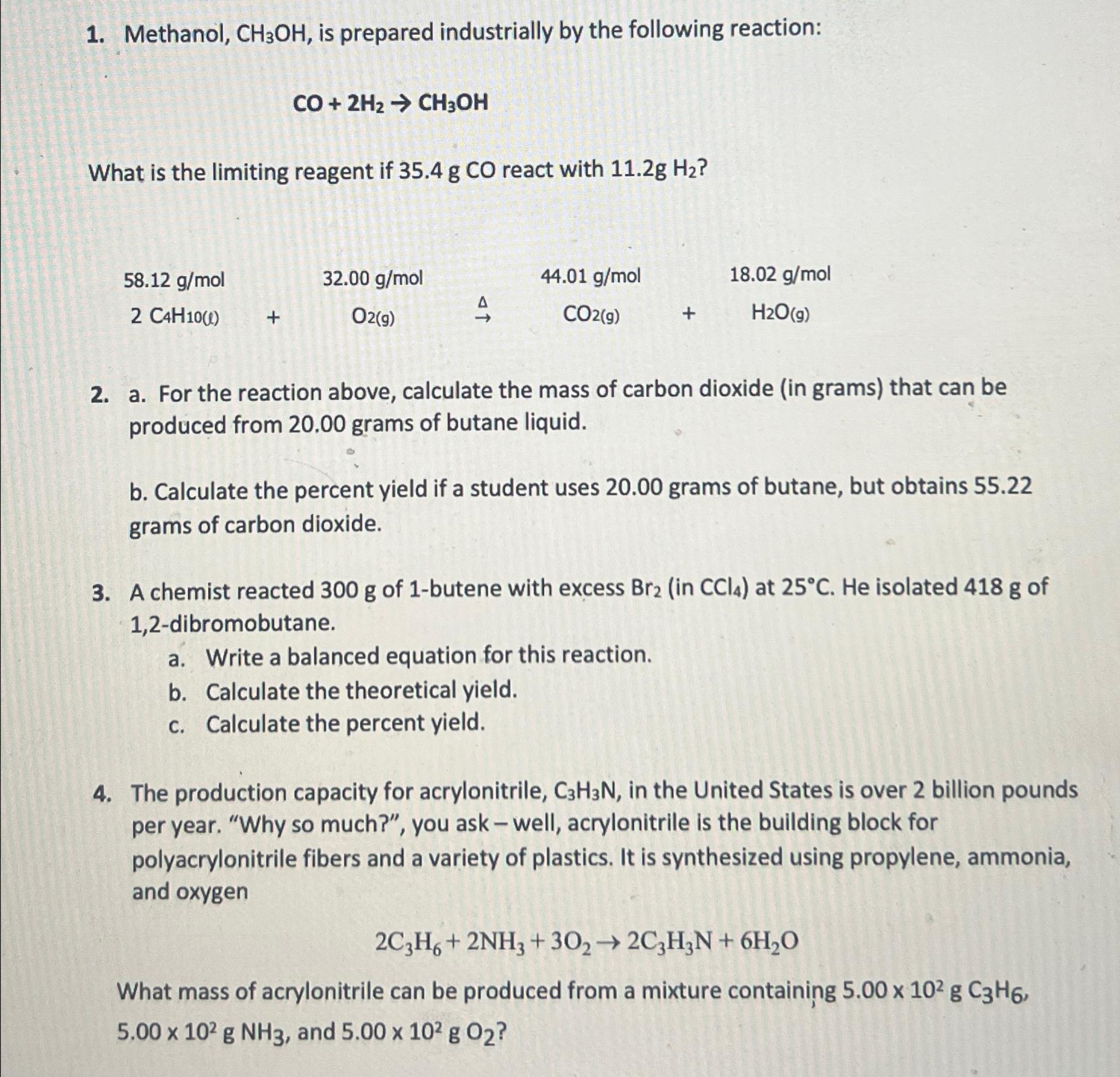 Solved Methanol, CH3OH, ﻿is prepared industrially by the | Chegg.com