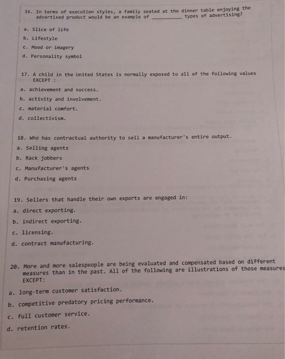 Solved 16. In terms of execution styles, a family seated at | Chegg.com