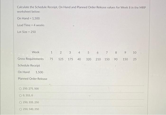 Solved Calculate the Schedule Receipt, On Hand and Planned | Chegg.com