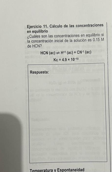 Solved Ejercicio 11. Cálculo de las concentraciones en | Chegg.com