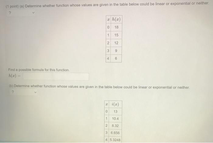 Solved (1 point) (a) Determine whether function whose values | Chegg.com