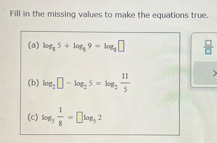 Solved Fill in the missing values to make the equations | Chegg.com
