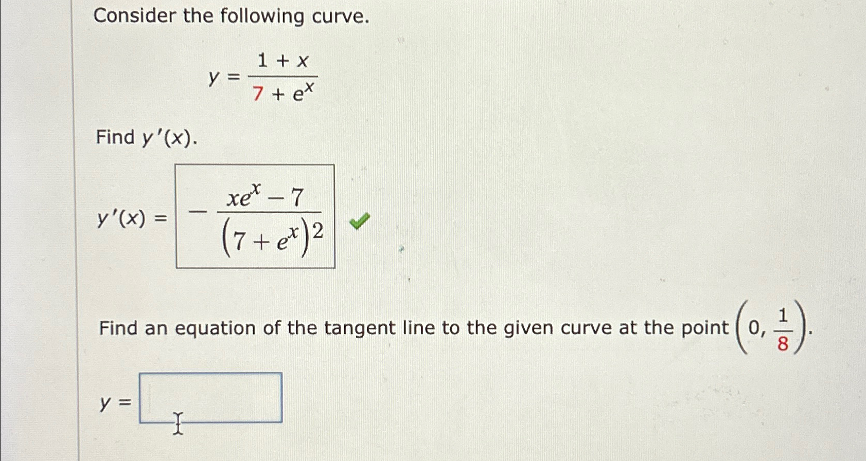 Solved Consider the following curve.y=1+x7+exFind | Chegg.com
