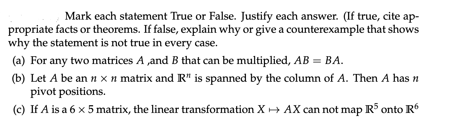 Solved Mark each statement True or False. Justify each | Chegg.com