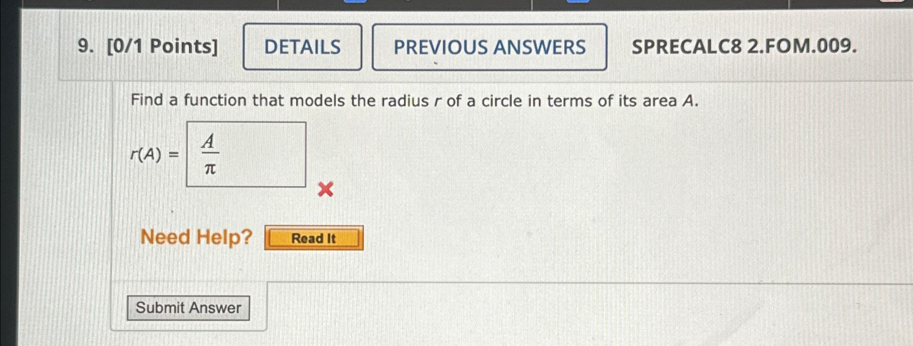 Solved [0/1 ﻿Points]PREVIOUS ANSWERSSPRECALC8 2.FOM. | Chegg.com