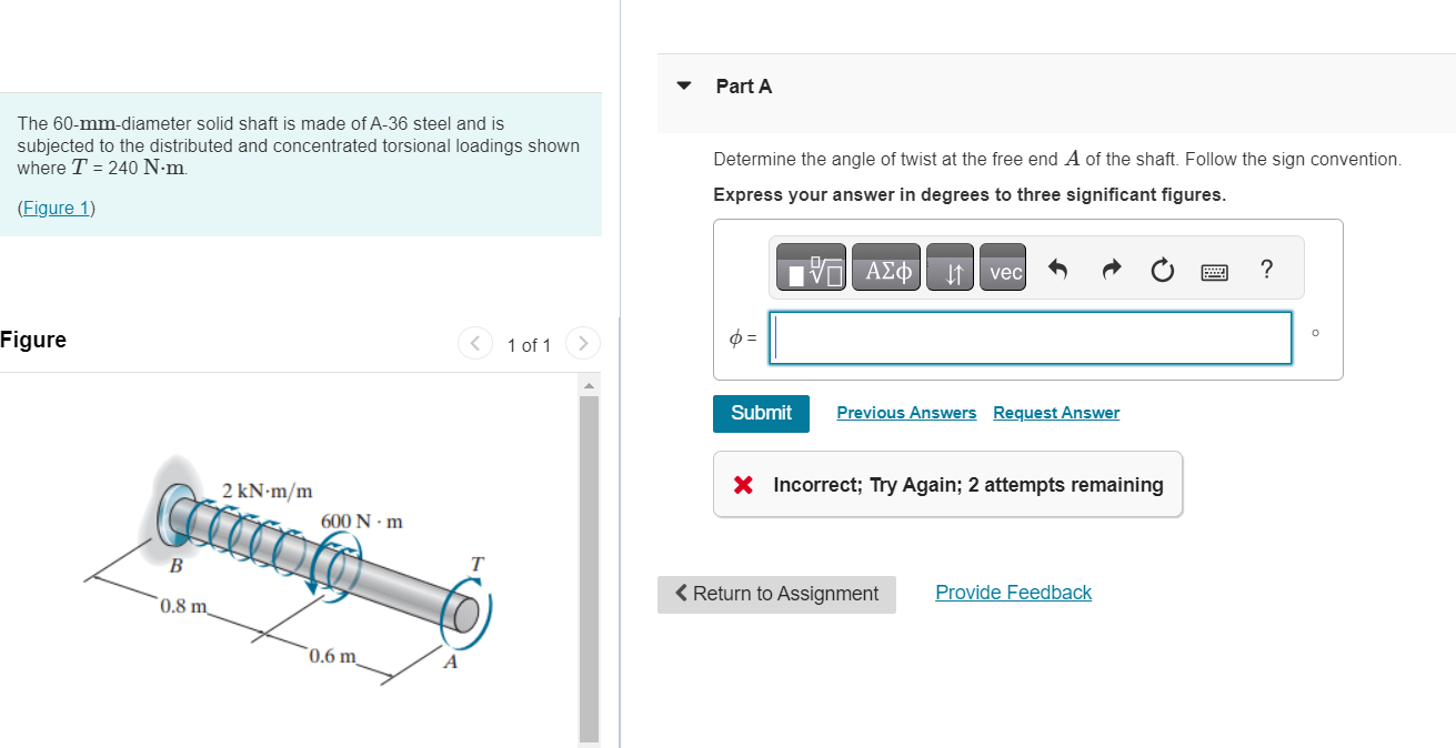 Solved Part AThe 60-mm-diameter solid shaft is ﻿made of A-36 | Chegg.com