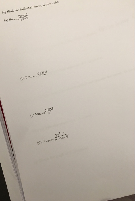 Solved (4) Find the indicated limits, if they exist; 3-12 | Chegg.com