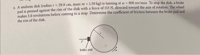 Solved 2. A uniform disk (radius r=29.0 cm, mass m=1.50 kg ) | Chegg.com
