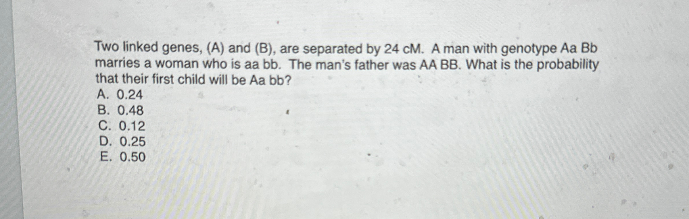 Solved Two linked genes, (A) ﻿and (B), ﻿are separated by | Chegg.com