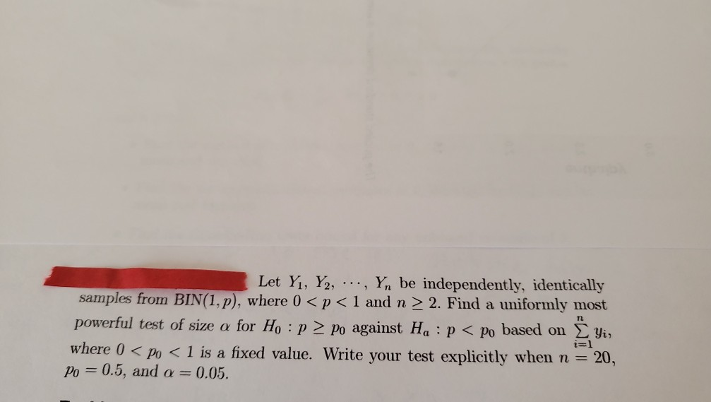 Solved n Let Y, Y2, ..., Yn be independently, identically | Chegg.com