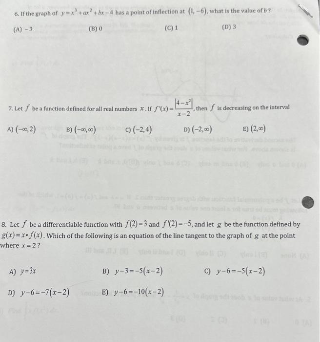 Solved 6. If the graph of y=x3+ax2+bx−4 has a point of | Chegg.com