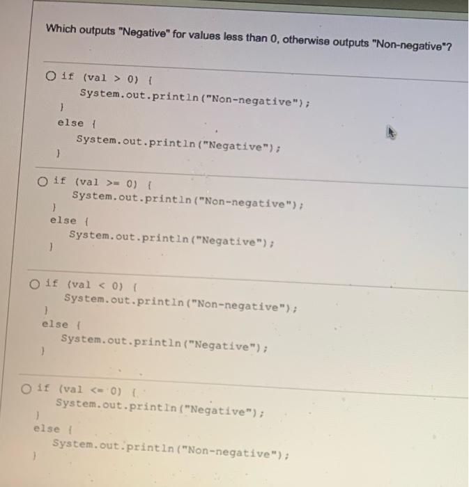 Solved Which outputs "Negative" for values less than 0 , | Chegg.com