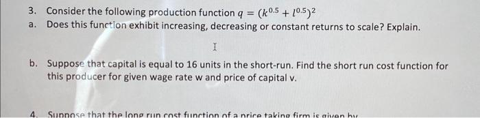 Solved 3. Consider the following production function | Chegg.com
