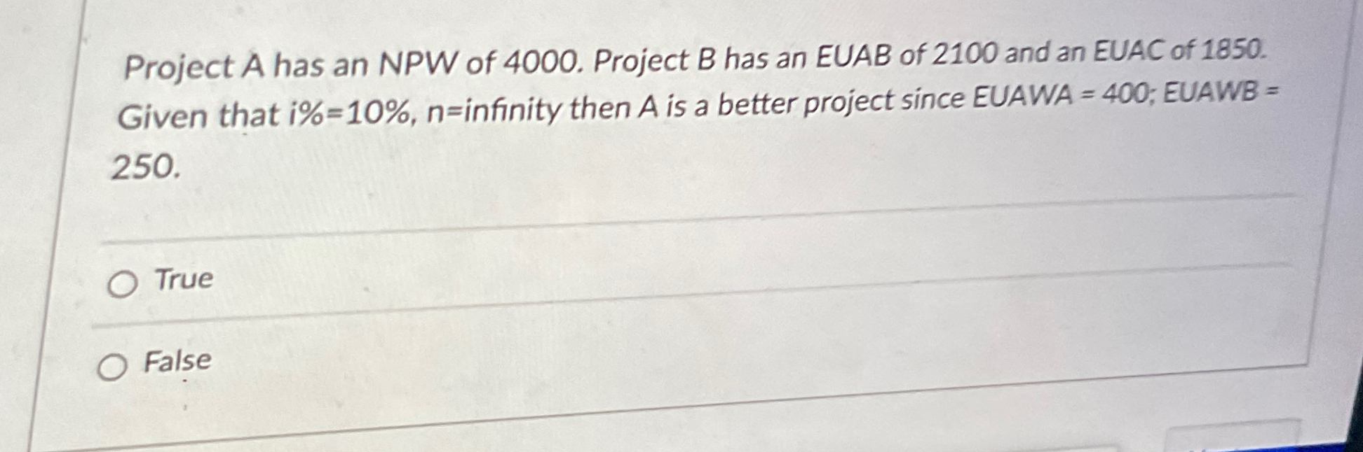 Solved Project A has an NPW of 4000 . ﻿Project B ﻿has an | Chegg.com
