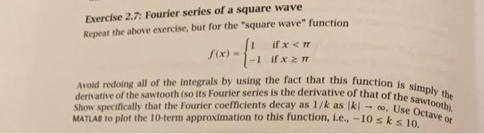 Solved Exercise 2.7: Fourier series of a square wave Repeat | Chegg.com