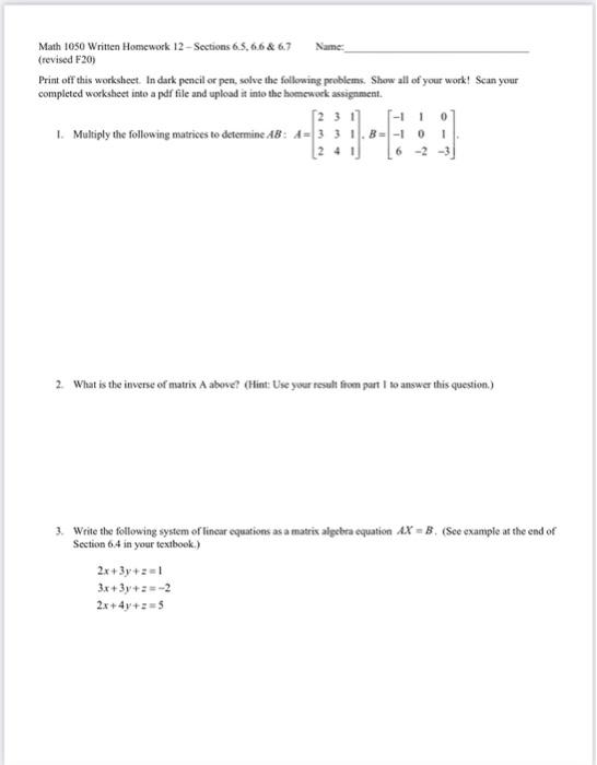 Solved Math 1050 Written Homework 12-Sections 6.5 6.6 & 6.7 | Chegg.com