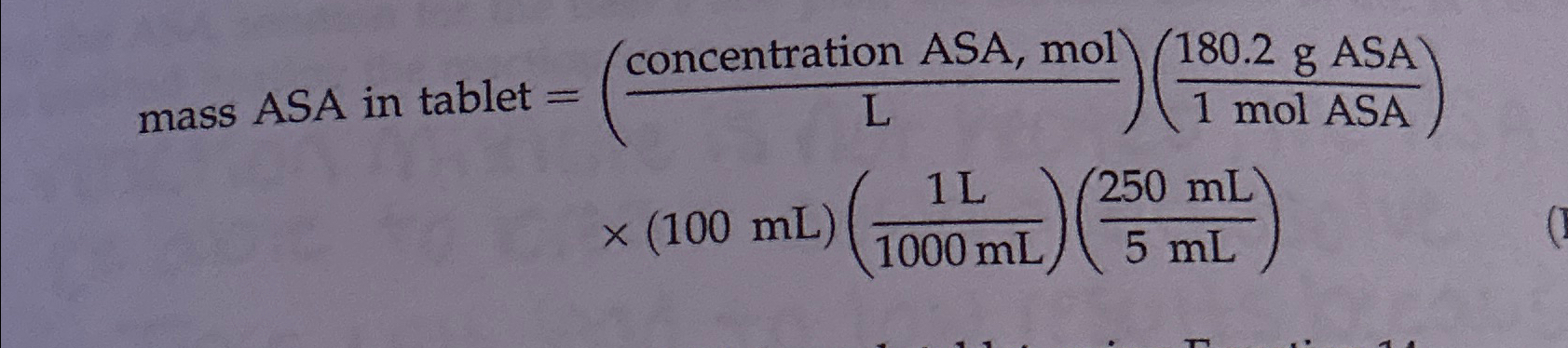 Solved mass ASA in ﻿tablet | Chegg.com