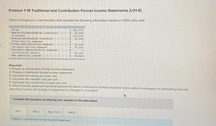 Solved Problem 1-19 Traditional and Contribution Format | Chegg.com