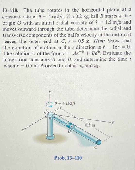 Solved 13-110. The tube rotates in the horizontal plane at a | Chegg.com
