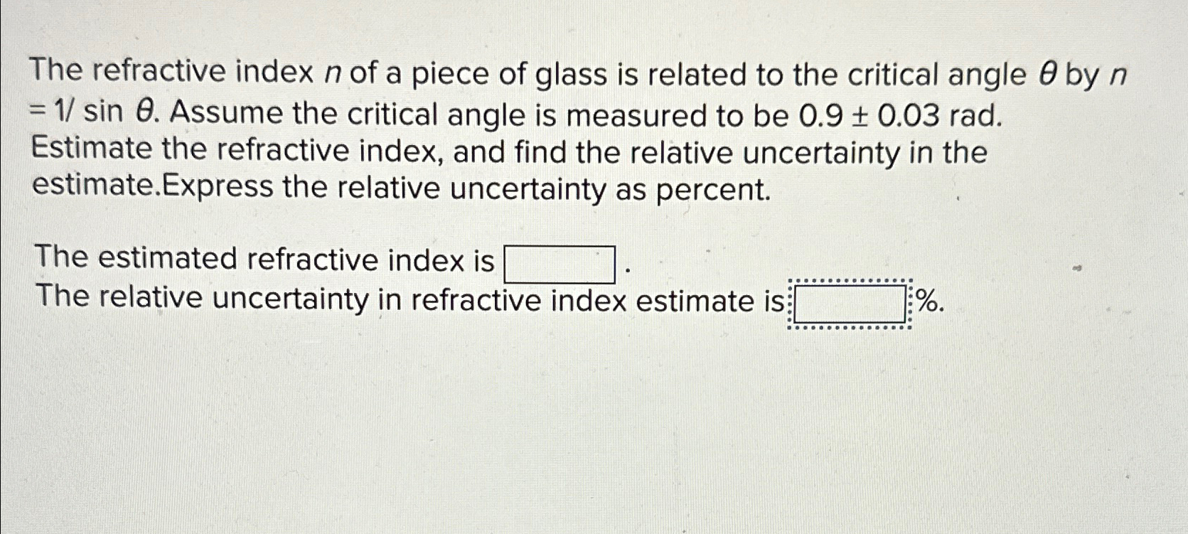 Solved The refractive index n ﻿of a piece of glass is | Chegg.com