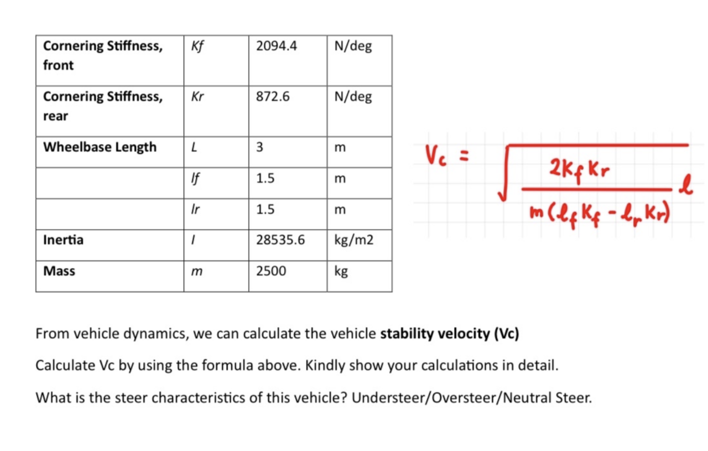Solved From vehicle dynamics, we can calculate the vehicle | Chegg.com