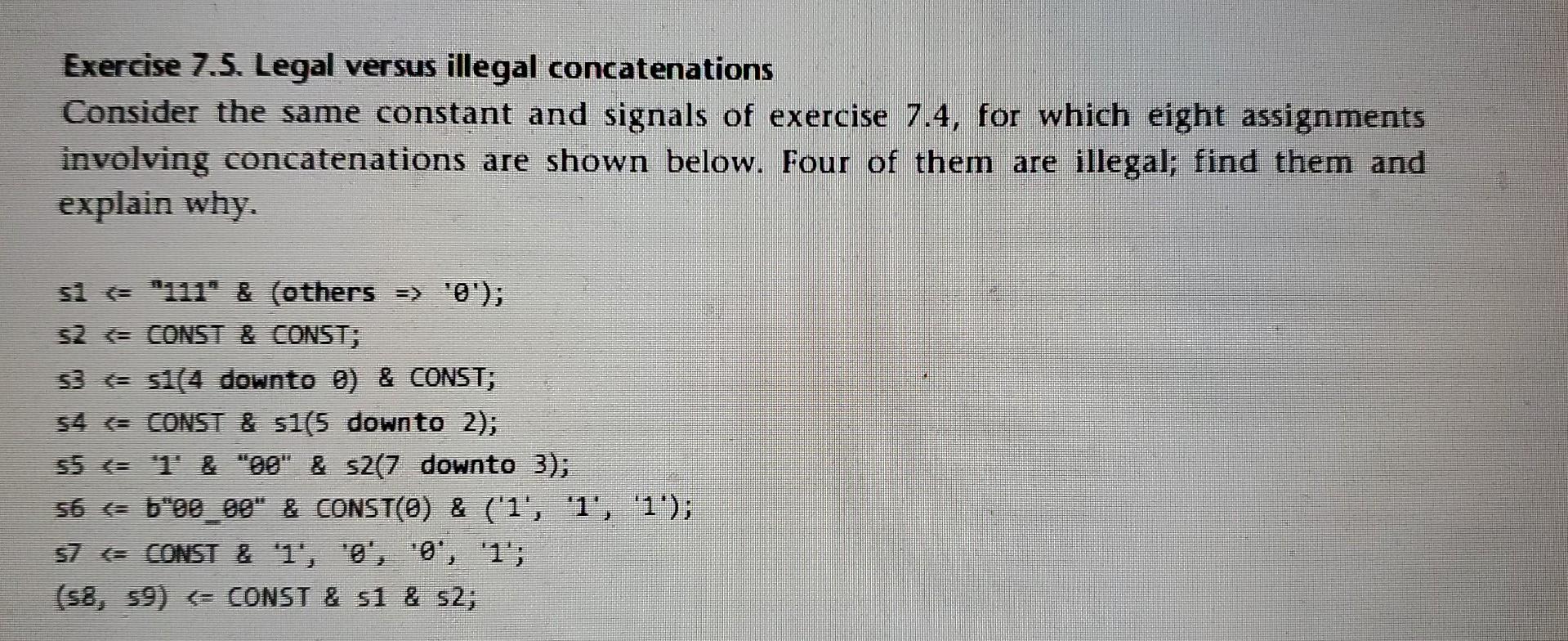 Solved Exercise 7.5. Legal versus illegal concatenations | Chegg.com
