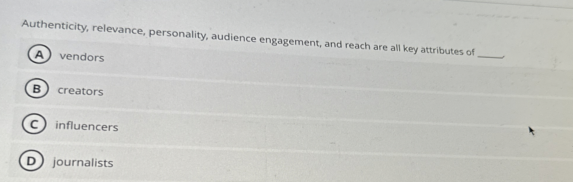 Solved Authenticity, relevance, personality, audience | Chegg.com