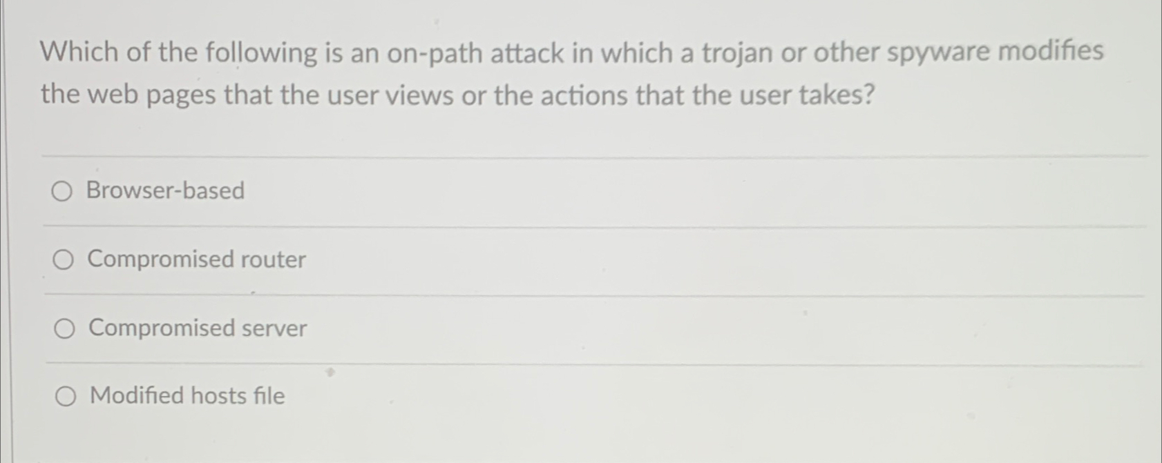 Solved Which of the following is an on-path attack in which | Chegg.com