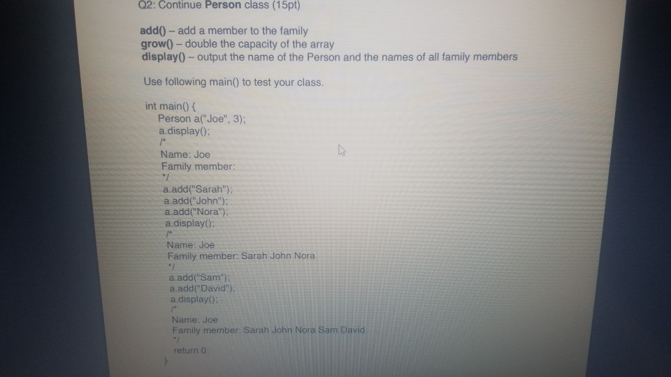 Solved Q1: Implement a Person class as specified: (15pt) | Chegg.com