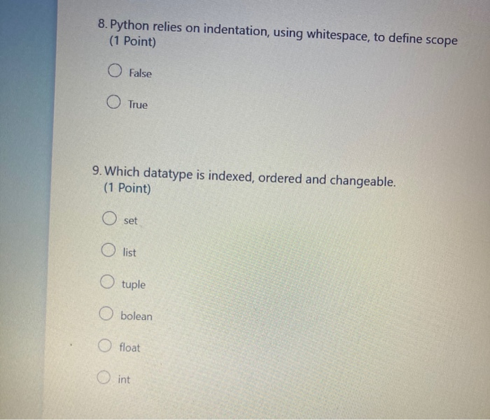 Solved 8 Python Relies On Indentation Using Whitespace To
