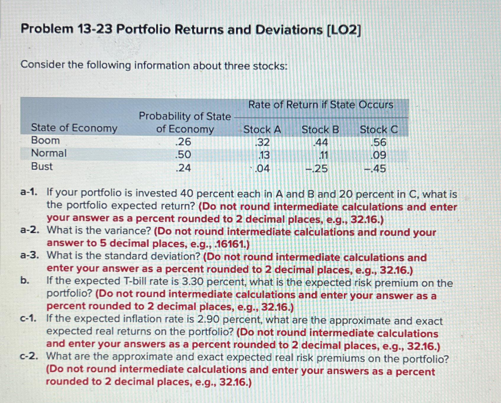 Solved Problem 13-23 ﻿Portfolio Returns and Deviations | Chegg.com