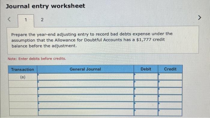 Solved Journal entry worksheet Prepare the year-end | Chegg.com