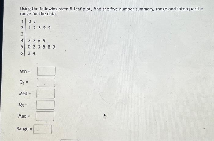 Solved Using the following stem & leaf plot, find the five | Chegg.com