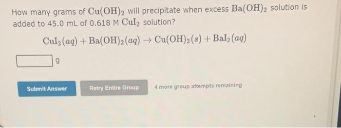 Solved How many grams of Cu(OH)2 will precipitate when | Chegg.com