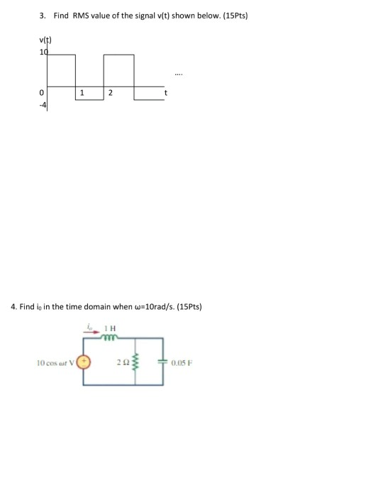Solved 3. Find RMS value of the signal v(t) shown below. | Chegg.com