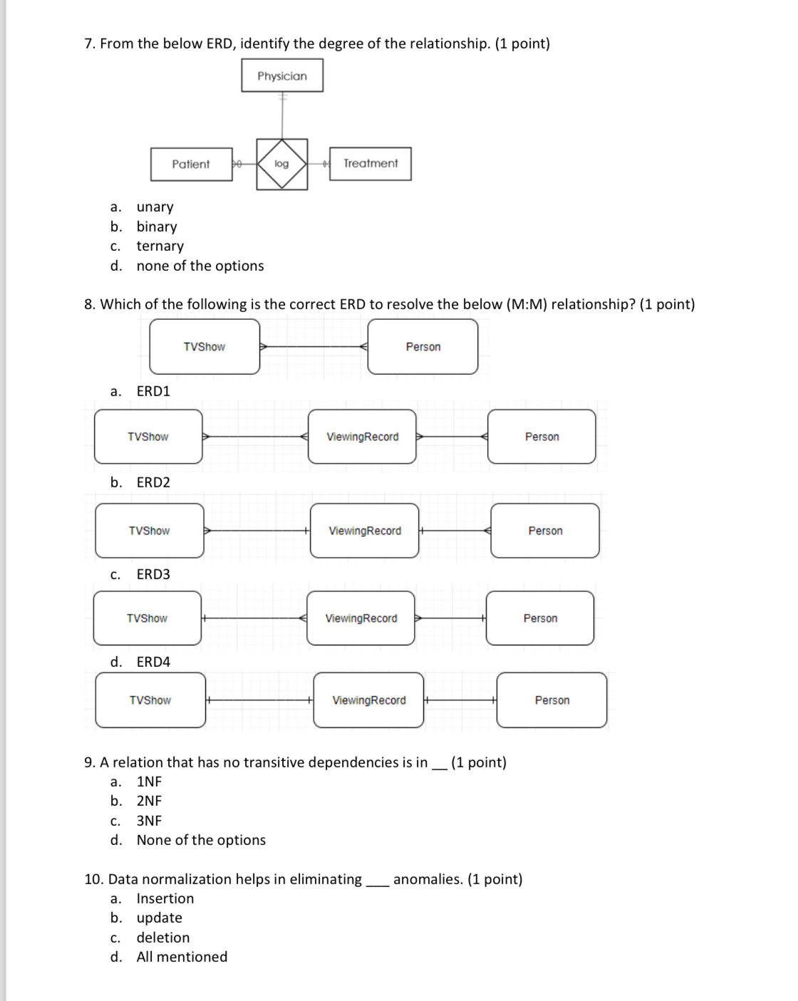 Solved From the below ERD, identify the degree of the | Chegg.com
