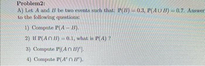 Solved Problem2: A) Let. A and B be two events such that: | Chegg.com