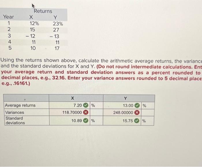 Solved Using the returns shown above, calculate the | Chegg.com