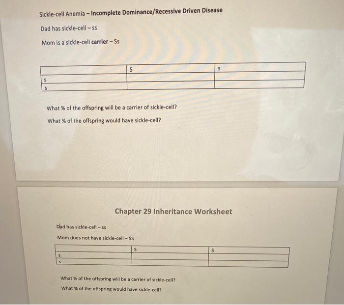 Solved Sickle-cell Anemia - Incomplete Dominance/Recessive | Chegg.com