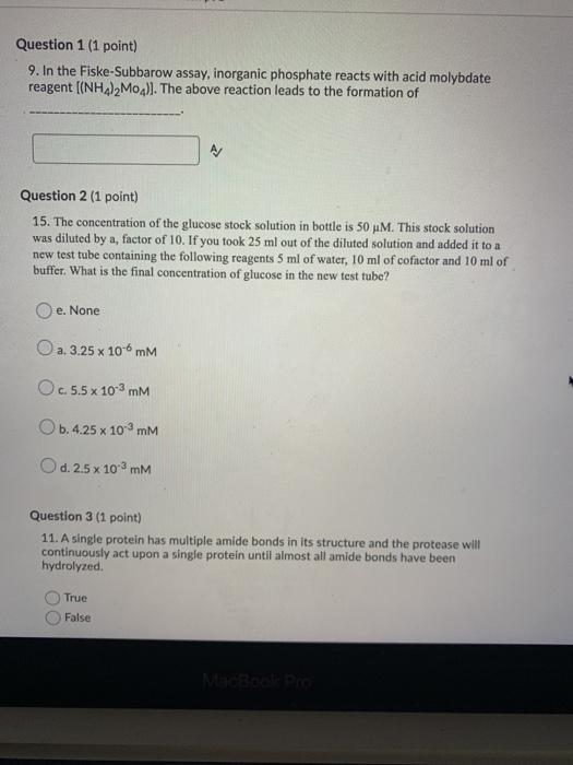 Solved Question 1 (1 point) 9. In the Fiske-Subbarow assay, | Chegg.com