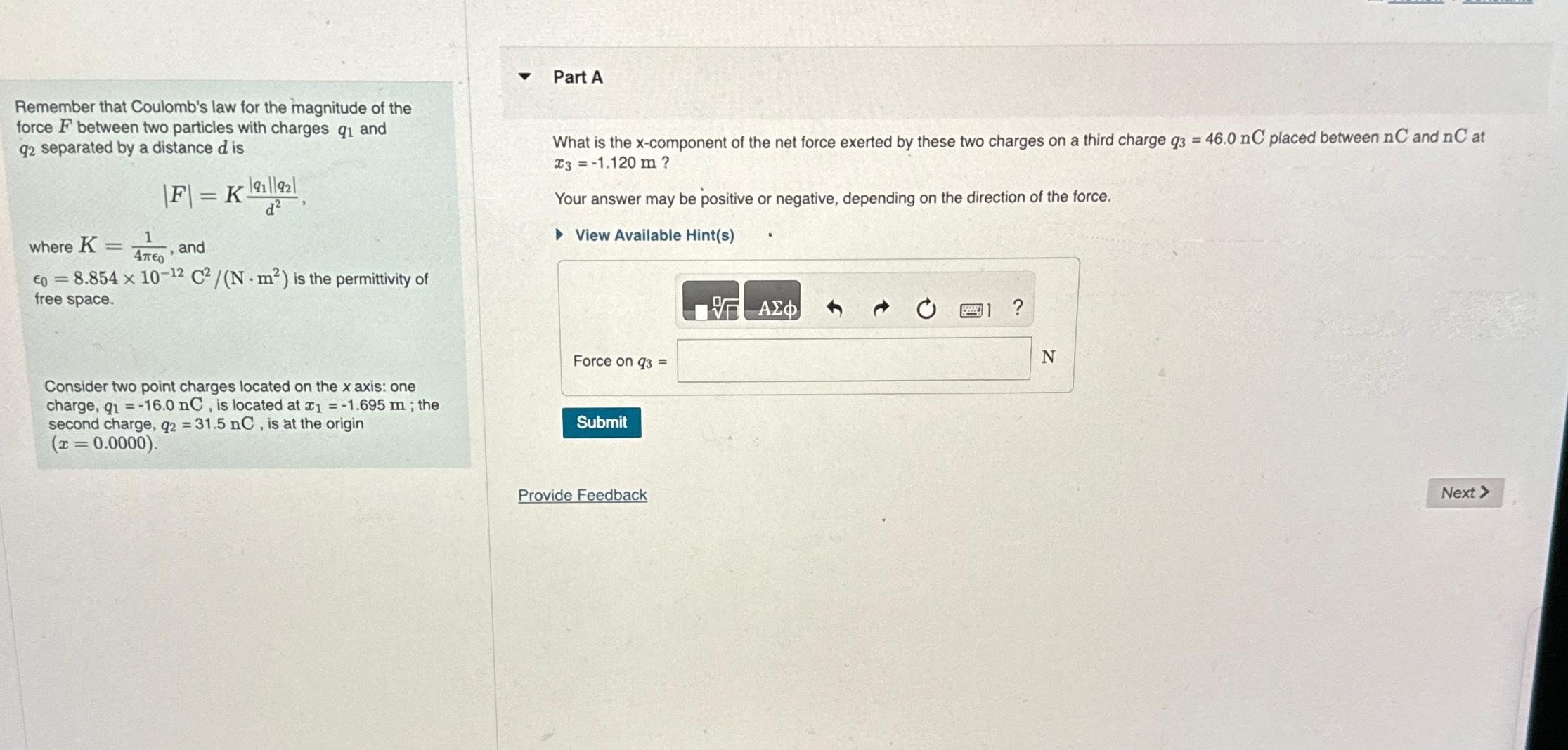 Solved Remember that Coulomb's law for the magnitude of the | Chegg.com
