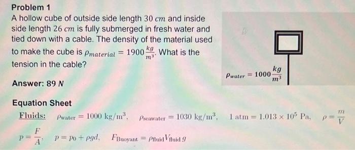 Solved Problem 1 A hollow cube of outside side length 30 cm | Chegg.com